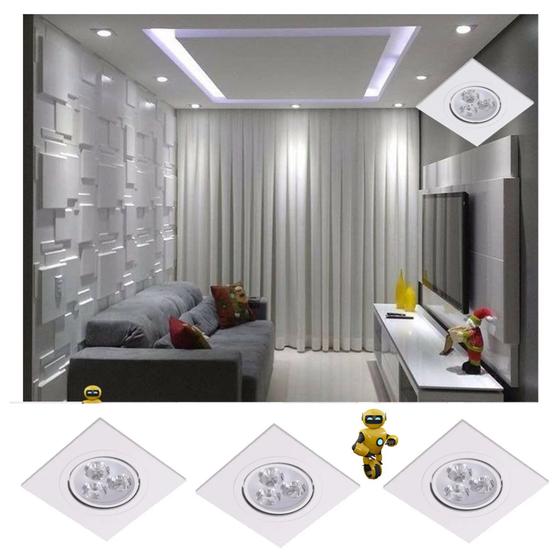 Kit 12 Spot Led Iluminação Embutir Sanca Gesso Drywall Quadrado 3W ...