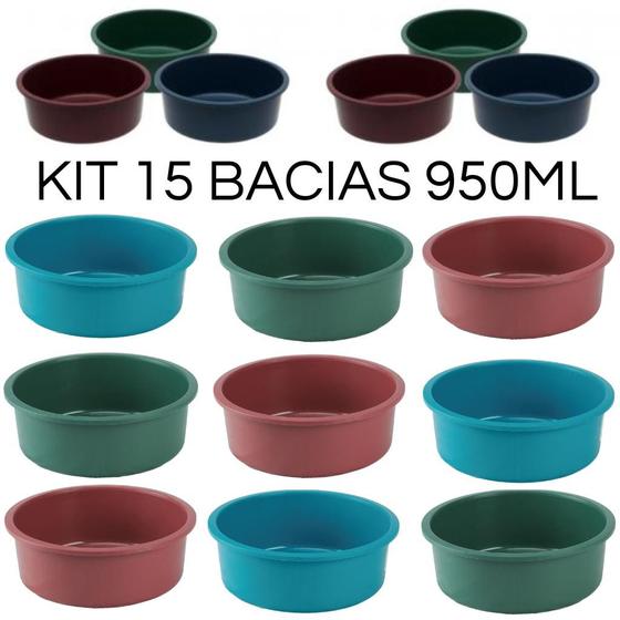 Kit 15 Bacia de Plástico 950ml Multiuso Pequena 16cm Merconplas Bacias ...
