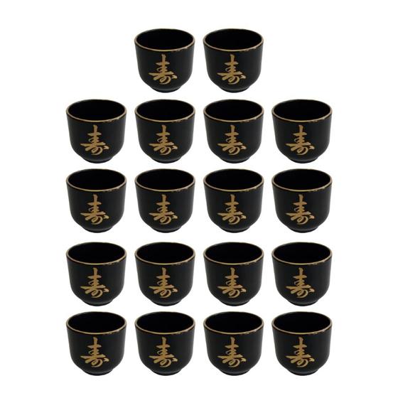 Kit 18 Copo Guinomi Bebida Japonesa Coreana Sake Saque 80ml Preto ...