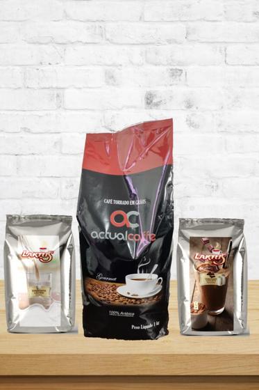 Kit 1kg Café Grão Actualcaffe, 1kg Chocolate com Leite Laktus e 1kg ...