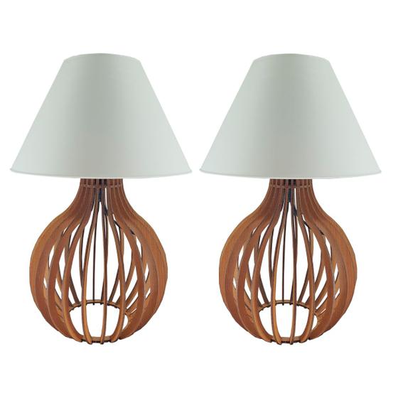 Kit 2 Abajures Bivolt De Madeira Rústico Moderno Para Quarto - Temshop ...