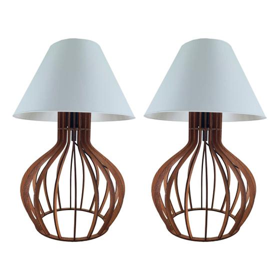 Kit 2 Abajures Moderno Sofisticado Luminária De Madeira Sala - Temshop ...