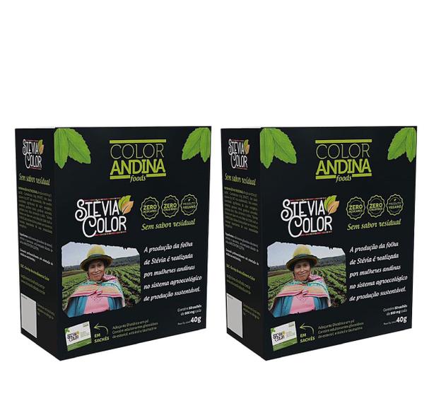 Kit 2 Adoçante Natural Em Pó Stevia 50 Sachês - Color Andina - Adoçante ...