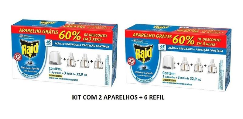 Kit 2 Aparelho Repelente Elétrico Raid Tomada Com 6 Refis - Repelente ...