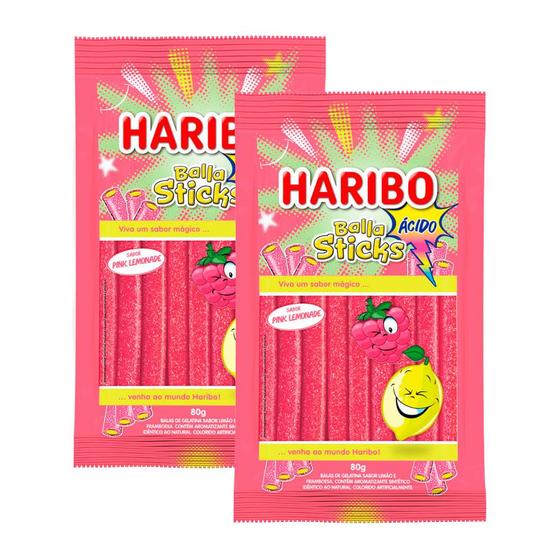 Kit 2 Balas Haribo Balla Sticks Ácido Pink Lemonade 80g - Balas ...