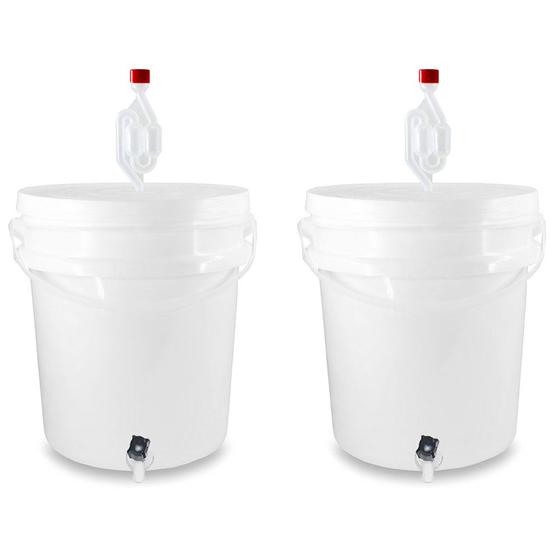 Kit 2 Baldes Fermentadores Completo Com Torneira Plástica e Airlock 5 ...