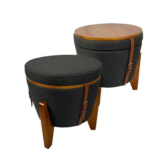 Kit 2 Bancos E Mesa De Madeira Baú Flex Chumbo - Inove Moveis E ...