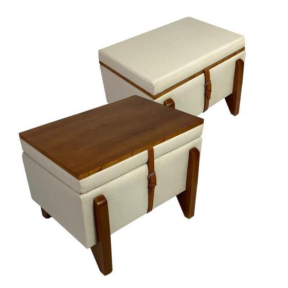 Kit 2 Bancos Mesa De Madeira Baú Flex Retangular Bege Claro - Inove ...