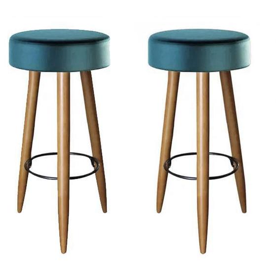 Kit 2 Banqueta Alta Estofada Azul Tiffany Madeira Espuma - Decore.Com ...