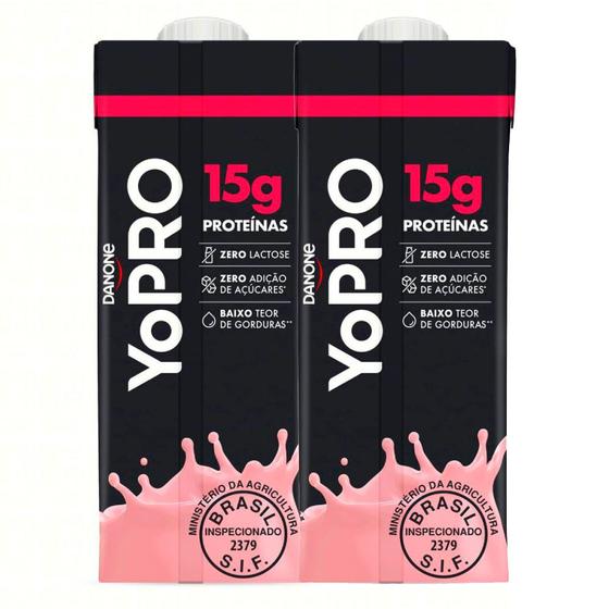 Kit 2 Bebida Láctea UHT YoPro Shake Sabor Morango 15g de Proteína 250ml ...