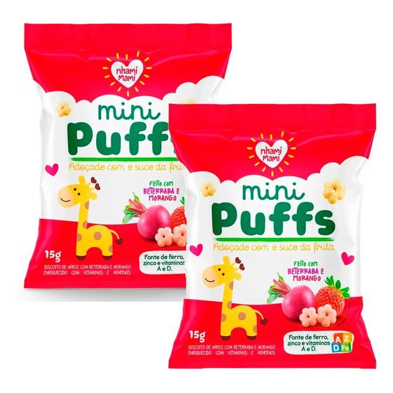 Kit 2 Biscoito Nhami Mami Mini Puffs Snack Beterraba e Morango 15g ...