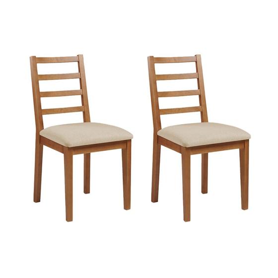 Kit 2 Cadeiras de Jantar em Madeira Maciça Aline Estofado Linho Bege ...