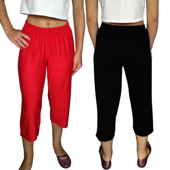 Kit 2 Calças Femininas Corsário Soltinhas Elástico Lisas Cores Sortidas ...