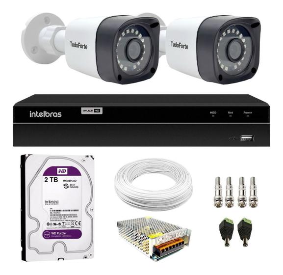 Kit 2 Câmeras Full HD 1080p 2MP Bullet 20 Metros Tudo Forte + DVR ...