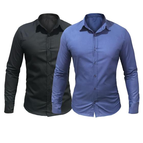 Kit 2 Camisas Sociais Masculina Manga Longa Várias Cores - MT Clothing ...