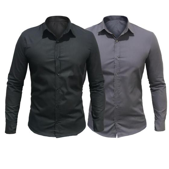 Kit 2 Camisas Sociais Masculina Manga Longa Várias Cores - MT Clothing ...
