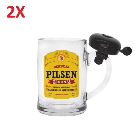 Kit 2 caneca campainha copo chopp com sino cerveja em vidro 400ml luxo - Gimp - Caneca de ...