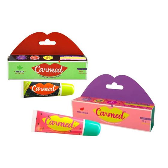 Kit 2 Carmed Labial Sabores Melancia + Menta 10g Cada Frasco Gel Hidratante Incolor Reparador ...