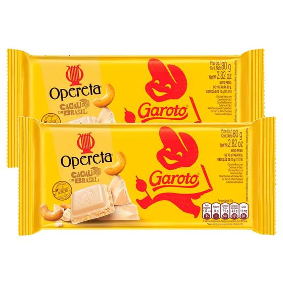 Kit 2 Chocolate Garoto Opereta Chocolate Branco com Castanha de Cajú 80g - Chocolate / Barra de ...
