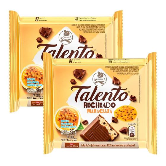 Kit 2 Chocolate Garoto Talento Recheado Maracujá 85g - Chocolate ...