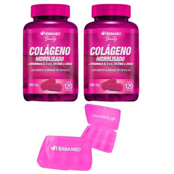Kit 2 Colageno Hidrolisado 120caps Herbamed + GANHE PORTA CAPSULAS ...