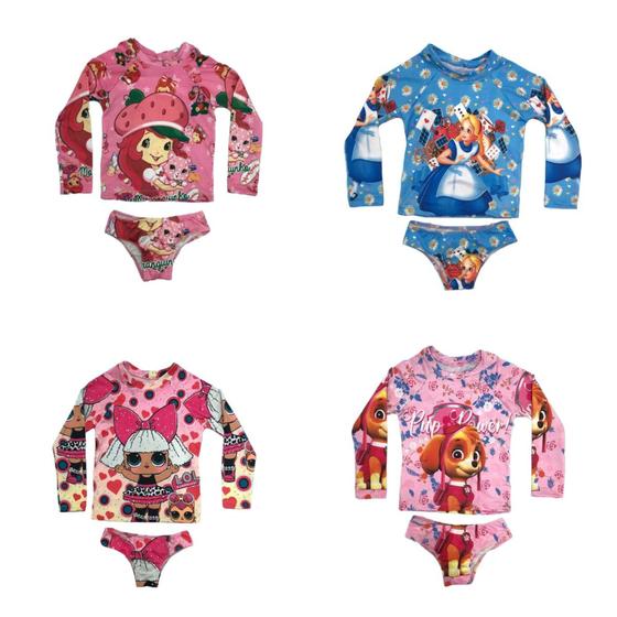 kit 2 Conjuntos De Banho Infantil Menina camisa proteção UV + cacinha ...