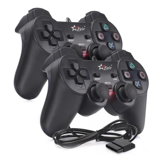 Kit 2 Controle Playstation 2 Com Fio Dualshock Com Vibração - Feir ...