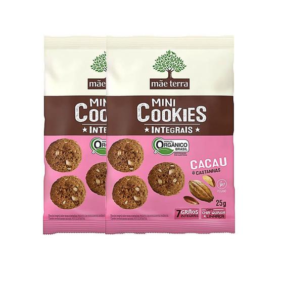 Kit 2 Cookies Integrais Mãe Terra Orgânico Cacau e Castanhas 25g - Mae ...