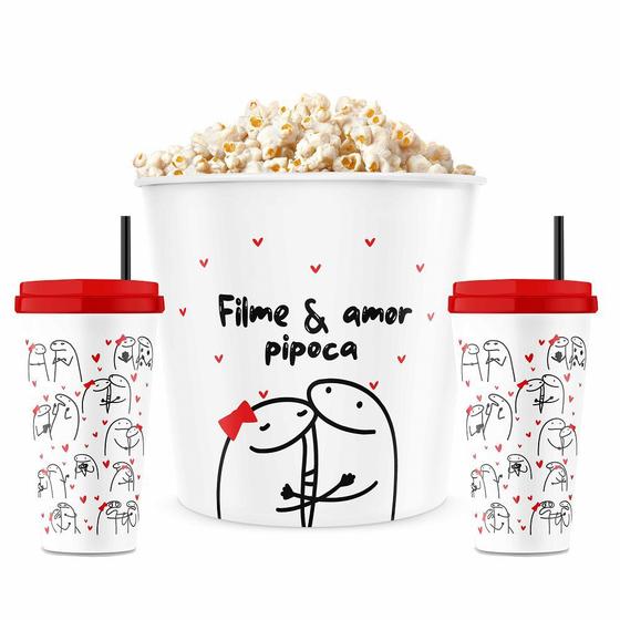 Kit 2 Copos e Balde Meme Flork Amor e Pipoca Meme Bento - Poop Store ...