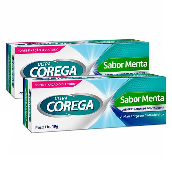Kit 2 Corega Ultra Creme Fixador de Dentadura Sabor Menta 19g - Fixador ...