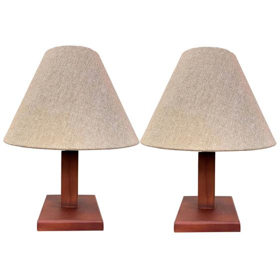 Kit 2 De Abajures Luminária Rústica Madeira Para Escritório ...