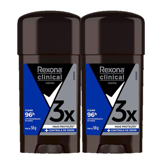 Kit 2 Desodorante Antitraspirante Rexona Clinical Creme Clean 96h com ...