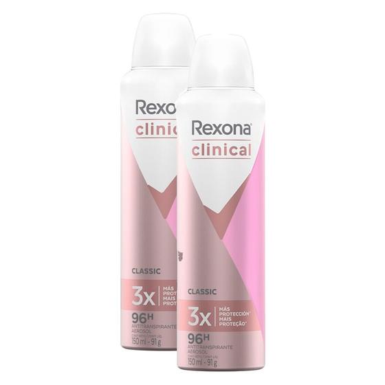 Kit 2 Desodorante Rexona Clinical Classic Aerosol Antitranspirante 96h ...