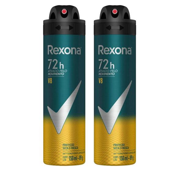 Kit 2 Desodorantes Rexona Men Aerossol Antitranspirante V8 150ml ...
