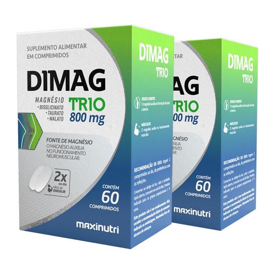 Kit 2 Dimag Trio Magnésio Bisglicinato Taurato e Malato 60 Caps ...