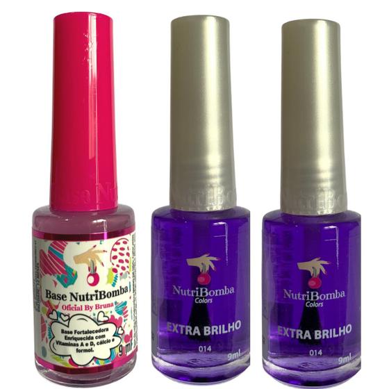 Kit 2 Extra Brilho + 1 Base Nutribomba Fortalecedora De Unha - Base de ...