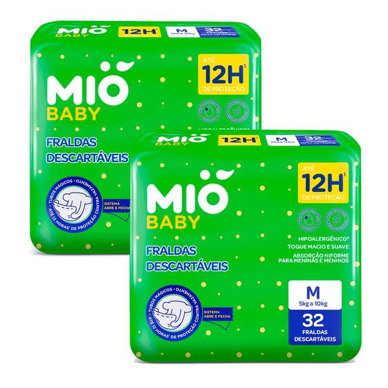 Kit 2 Fralda Descartável Mió Baby Tamanho M com 32 Unidades cada ...