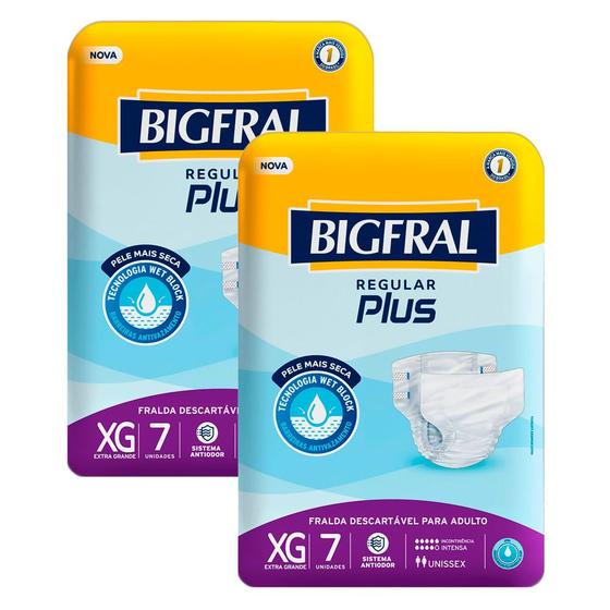 Kit 2 Fralda Geriátrica Bigfral Regular Plus Tamanho XG com 7 Unidades ...