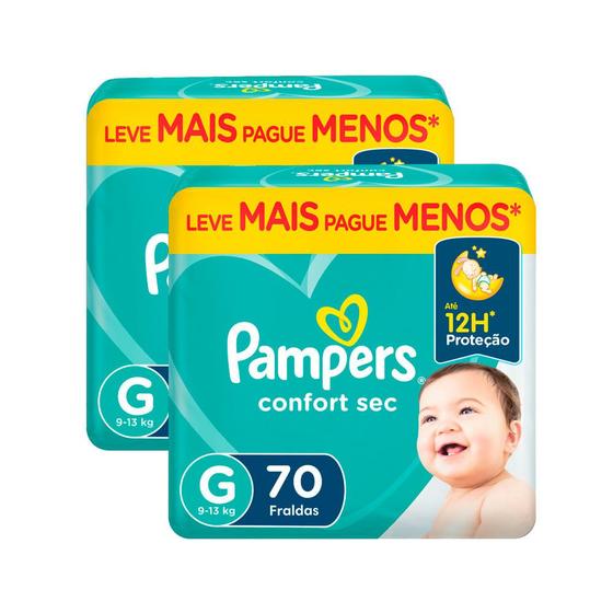 Kit 2 Fraldas Pampers Confort Sec Pacote Giga Tamanho G com 70 Unidades ...