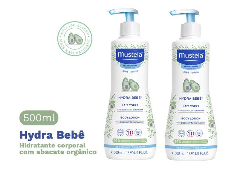 Kit 2 Frascos Hidratante Corporal Infantil Mustela Hydra Bebê com 500ml ...