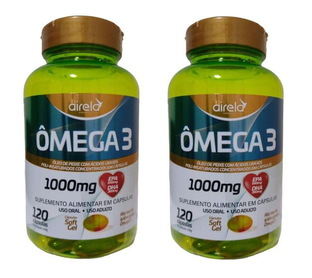 Kit 2 Frascos Ômega 3 1000mg Airela 120 Cápsulas - Ômega 3 / Óleo de Peixe - Magazine Luiza