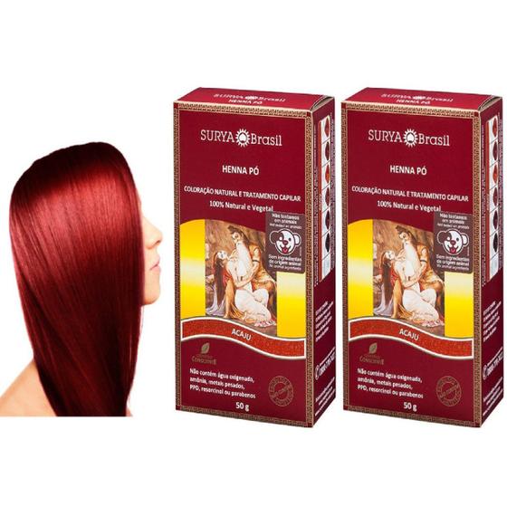 Kit 2 Henna em Pó Acaju 50g Surya Brasil - Cobre Fios Brancos - Henna ...