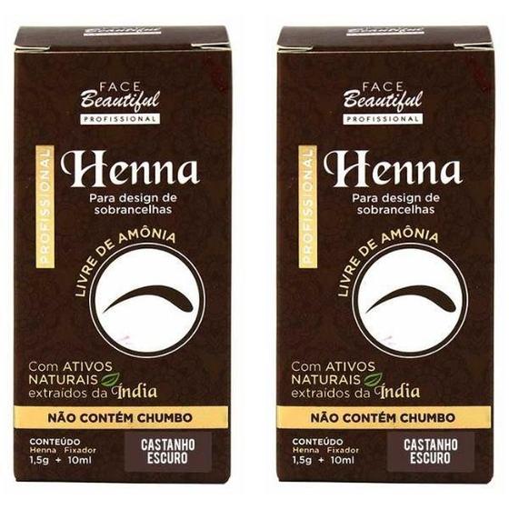 Kit 2 Henna Para Sobrancelha Castanho Escuro Face Beautiful - Tinta e ...