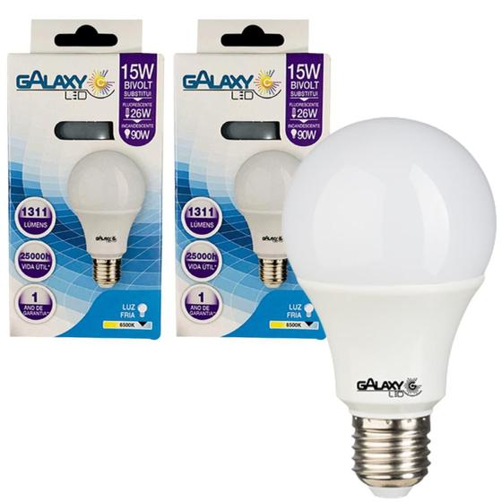 Kit 2 Lampada Led Bulbo Pera A60 De 15W Bivolt Soquete E27 Luz Branco Frio 6500K 1311 Lúmens ...