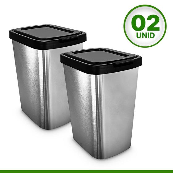 Kit 2 Lixeira Inox Com Tampa Click 9 Litros Banheiro Cozinha - ARQPLAST ...