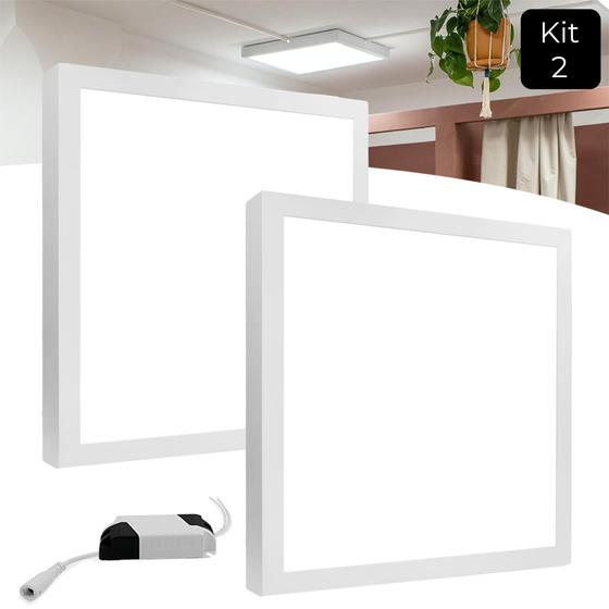 Kit 2 Luminária Plafon Led 48w 60x60 Sobrepor Quadrado Frio - RY ...