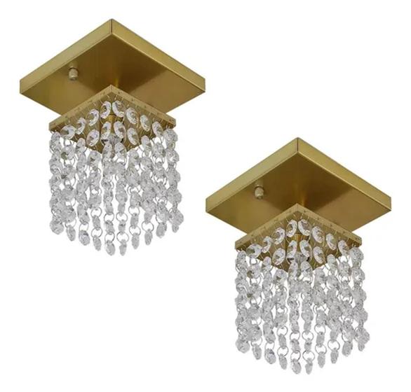 Kit 2 Lustre Legitimo Cristais Hall Lavabo Dourado - Lumi Life ...