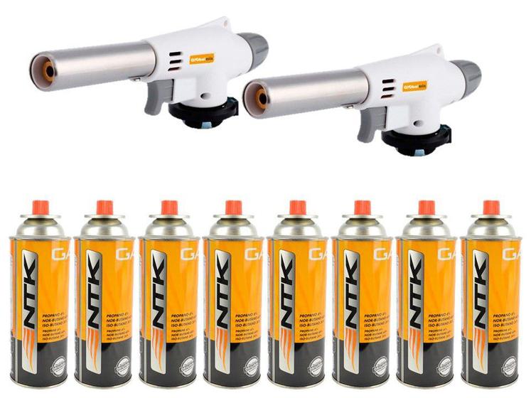 Kit 2 macarico gourmet branco com controle de chama + 8 refil 227g ...