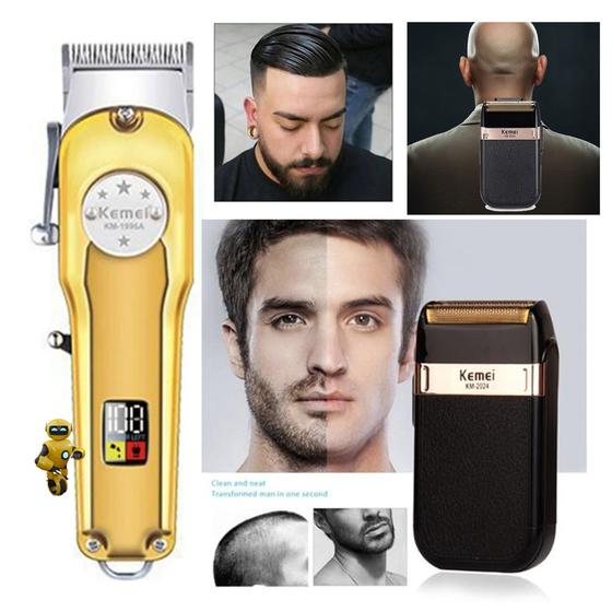 Kit 2 Maquinas Profissional Kemei Cortar Cabelo barba e Acabamento KM 1996A KM 2024 - Aparador ...