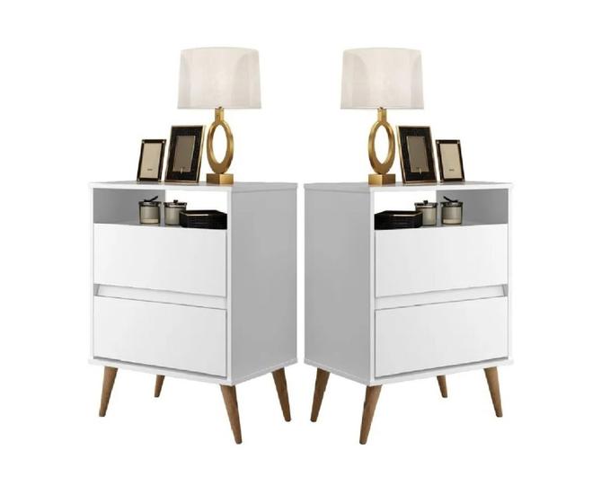 Kit 2 Mesa de Cabeceira Branca Estilo Retro 2 Gavetas - Moveis VG ...